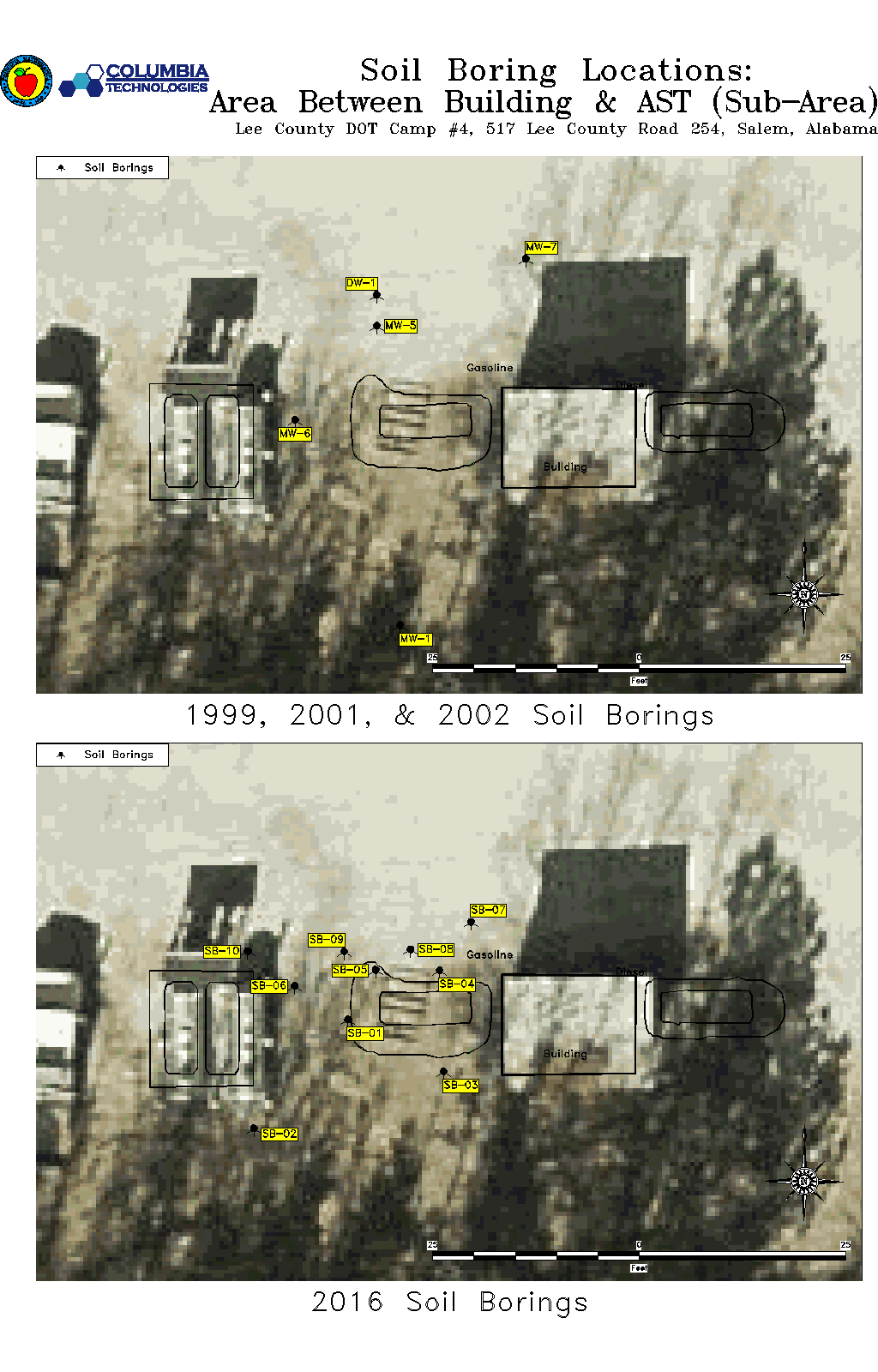 Soil Boring Locations: Area Between Building & AST (Sub-Area)